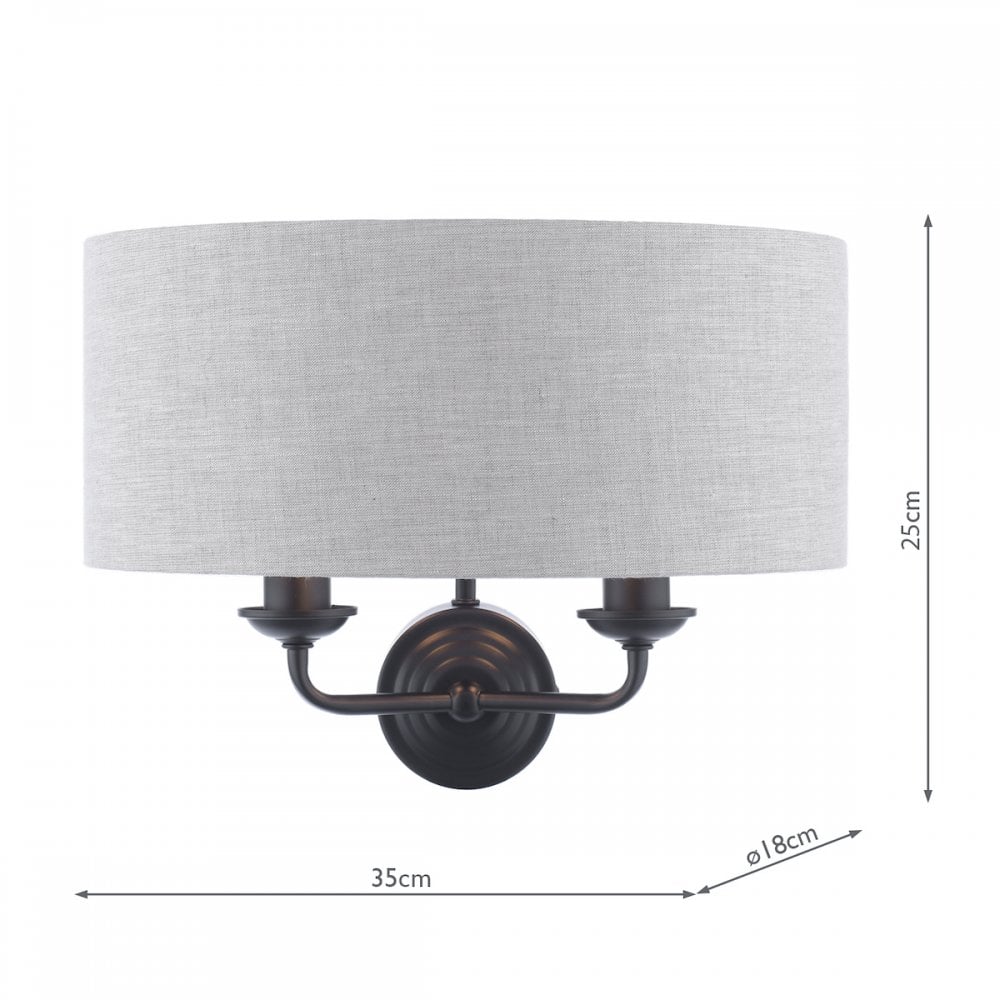 Laura Ashley Sorrento 2 Light Wall Light Matt Black With Natural Shade ...